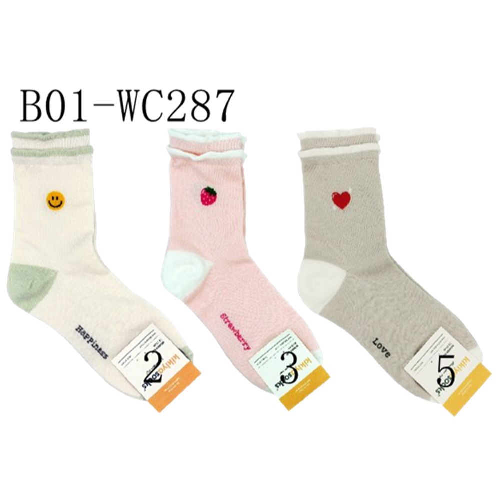 PORABELLA 韓國襪 中筒襪 撞色襪 花邊中筒襪 假雙層中筒襪 微笑草莓愛心襪 socks - PChome 24h購物