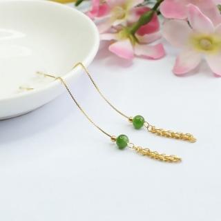 【Paiya 派亞】S925銀和田玉耳線18k金碧玉鳳尾耳鈎交換禮物/過年送禮