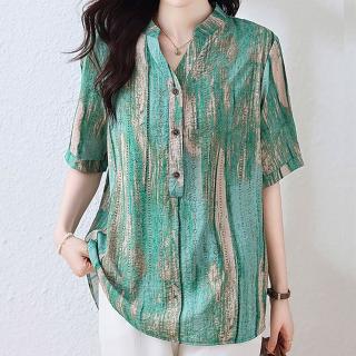 【麗質達人】6333綠色V領上衣-LY (L-5XL)