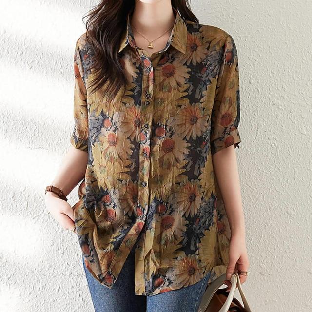 【麗質達人】6314印花短袖襯衣-二色LY(L-5XL)