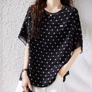 【麗質達人】5195黑色雪紡上衣-LY (L-5XL)