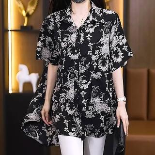 【麗質達人】2281黑色印花上衣-LY (L-5XL)