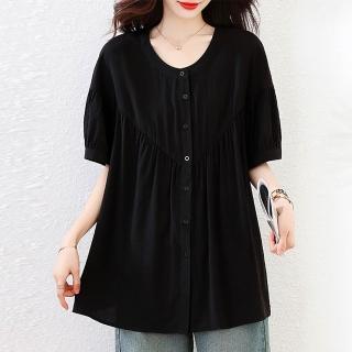 【麗質達人】6055黑色圓領短袖上衣-LY (L-5XL)