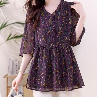 【麗質達人】8102紫色印花上衣-LY (L-5XL)