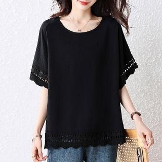 【麗質達人】6564黑色圓領上衣-LY (L-5XL)