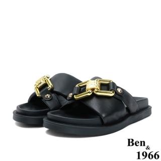 【Ben&1966】高級綿羊皮時尚金屬扣飾涼拖鞋-黑226381