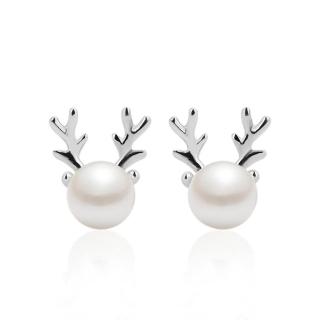 【Paiya 派亞】S925銀韓版時尚女淡水珍珠鹿耳釘DIY耳環送禮好物/交換禮物