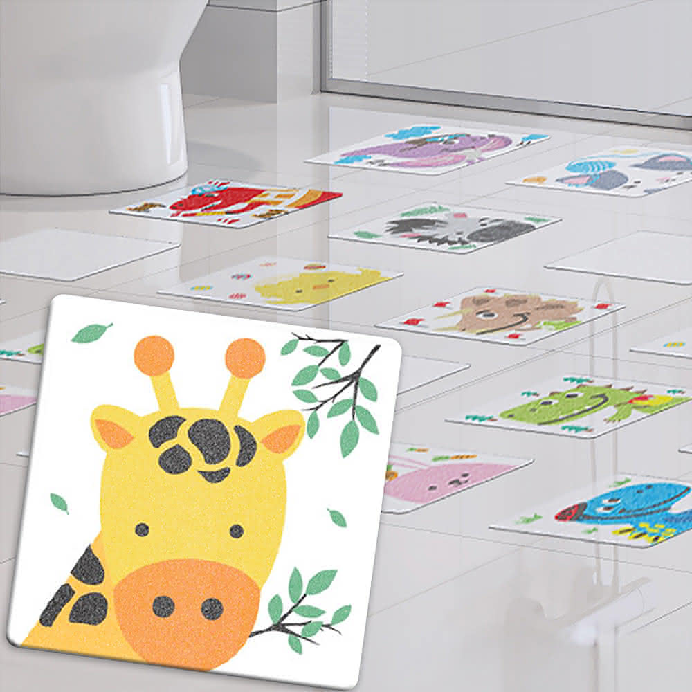 【Echain Tech】動物金鋼砂防滑貼片 長頸鹿 單片 12x12cm(止滑貼片/浴室貼/地磚貼)