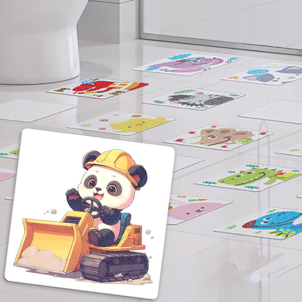 【Echain Tech】金鋼砂止滑貼片 瘋狂小車車款 推土機 單片 15x15cm(防滑貼片/浴室貼/地磚貼)