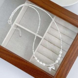 【KEDDY】s925純銀項鍊-天然珍珠項鍊-蝴蝶結項鍊-串珠項鍊-女生項鍊-淡水珍珠項鍊-女友禮物