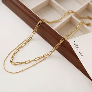 【UME.Acce】雙層圓珠蛇骨鍊條鈦鋼項鍊(金色) | 鈦鋼項鍊/洗澡可戴/鈦鋼項鍊/鋼鍍18K金