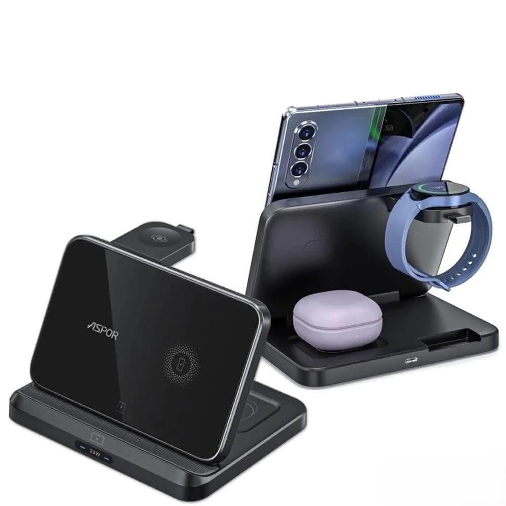 魔比歐 ASPOR 23W 三合一 多功能折疊無線充電器 W21 ( 適用 Airpods Apple Watch iPhone 三星 手機 ...
