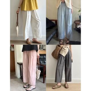 M SELECT 2025春夏日系慵懶風高腰寬鬆直筒褲 百搭九分水洗棉長褲