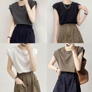 M SELECT 2025夏季新款 韓系文青風 無袖圓領顯瘦T 設計感短版純色背心 上衣推薦