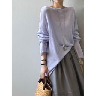 M SELECT 2025夏季新款 文青慵懶風薄款亞麻針織罩衫 上班通勤百搭微透長袖防曬上衣