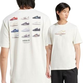 【adidas 愛迪達】ADIDAS 短T TS SPORT 3 米白 鞋子LOGO 復古 棉短袖 男 IZ2573
