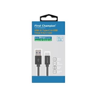 First Champion USB 3.1 Type C 至USB-A 數據充電傳輸線(尼龍編織)FC-TC3M 0.3米&1.3米&2米
