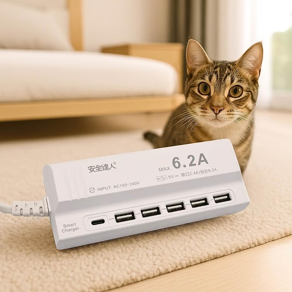 USB多孔充電器 UB06 6.2A快充 typeC USB插座 USB延長線 多重防護