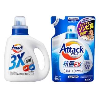 【Kao 花王】日本 Attack 3X 三效洗衣精 室內乾燥 本體 880g 洗衣精 消臭 抗菌 洗淨 補充包 690g