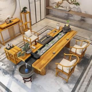 新中式迴圈流水茶桌辦公室禪意生態茶臺家用景觀養魚泡茶桌椅全套