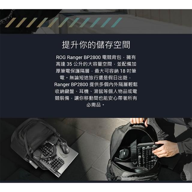 【ASUS 華碩】ROG RANGER BP2800 電競背包 35公升大容量 內建行李固定帶 人體工學設計 透氣網布背墊 背包 後背包