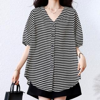 【麗質達人】7033黑色印花上衣-LY (L-5XL)