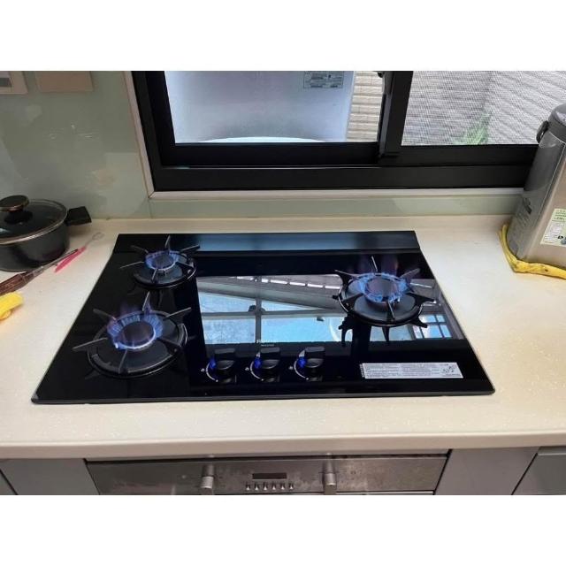 【林內】RB-L3710G(BR) 檯面式彩焱玻璃三口爐 (含基本安裝)｜彩焱系列｜檯面爐｜右大｜三層火｜新式導流槽｜瓦斯爐｜