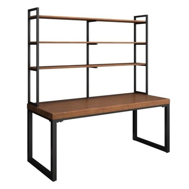 【YOU樂美家居】 可上門安裝含稅/免運loft臺式電腦桌實木雙人家用寫字辦公桌臥室簡約書桌一體書架組閤 FFS7