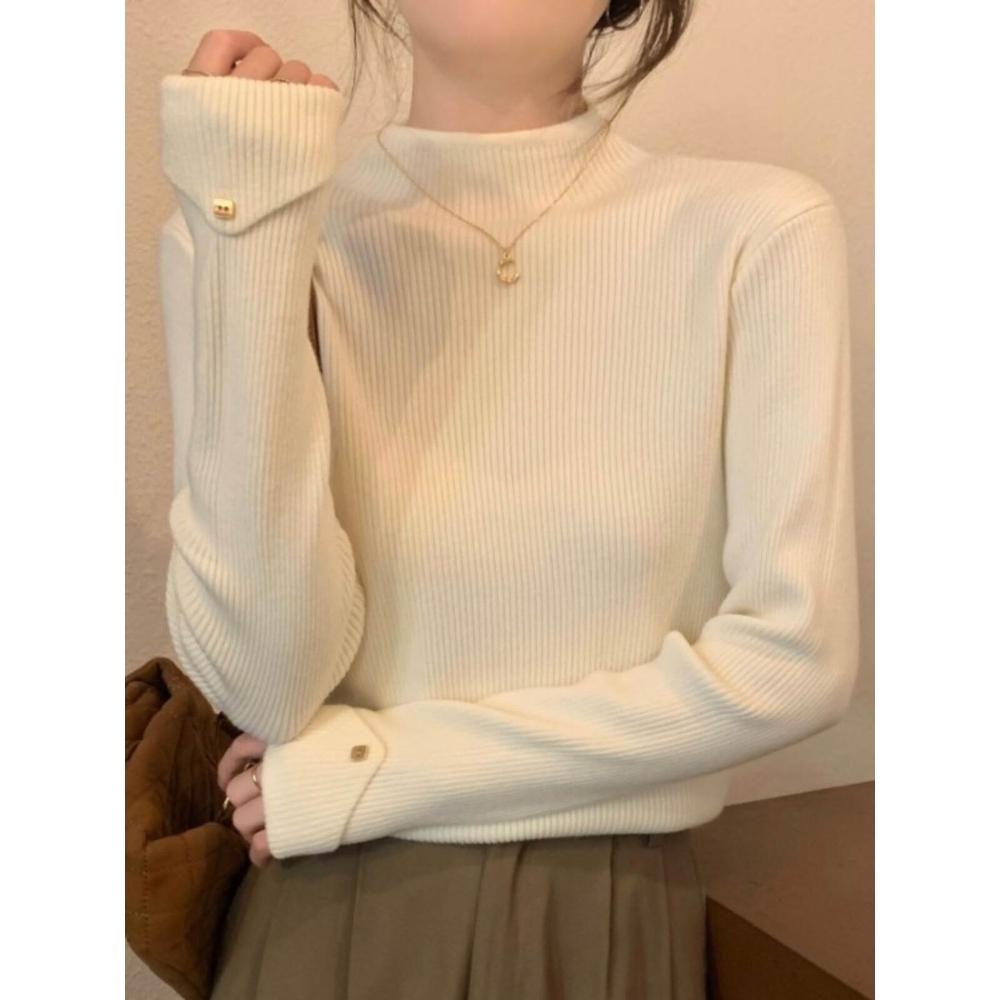別致半高中領針織打底衫女2025春季設計感小眾內搭毛衣修身上衣