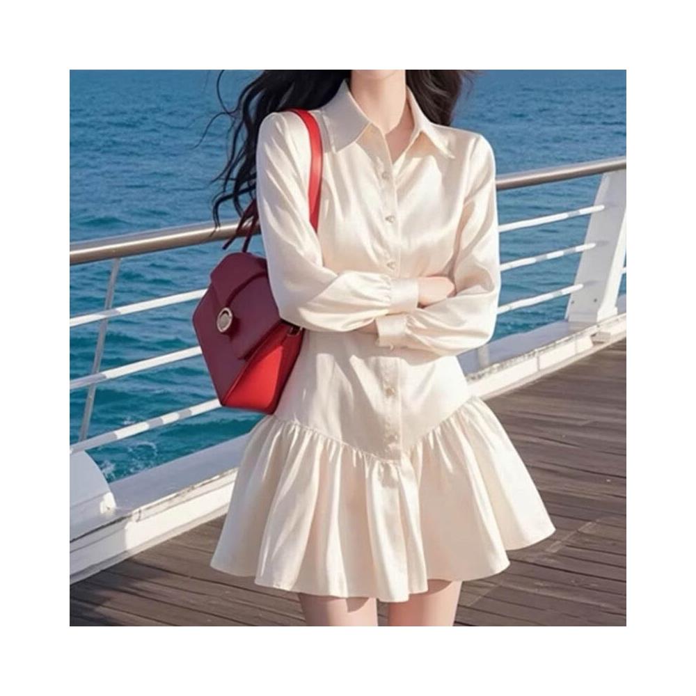 希妍 法式千金風高級感翻領襯衫連衣裙女新款氣質收腰顯瘦短裙