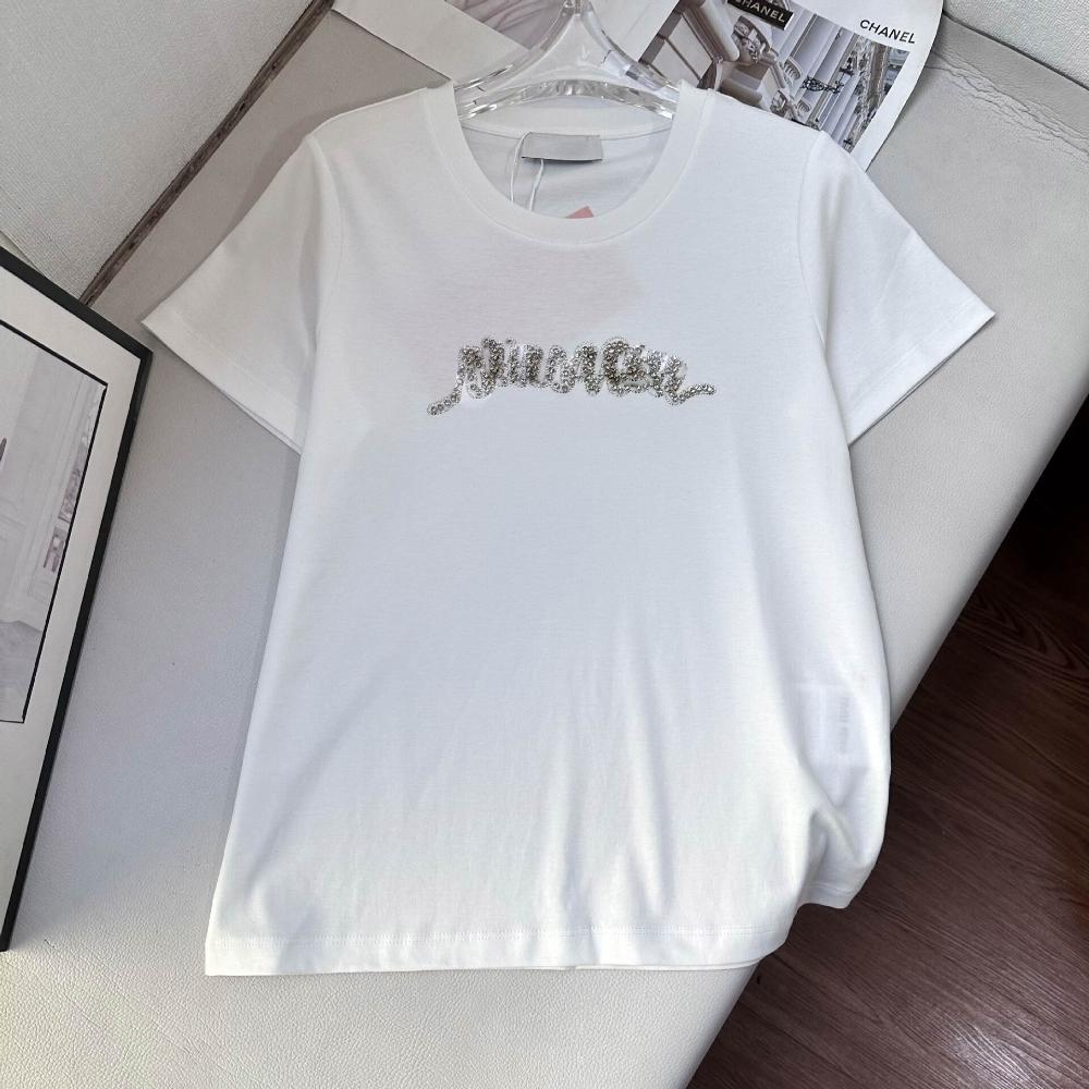 希妍 春夏新款字母釘珠刺繡圓領短袖女裝上衣T恤