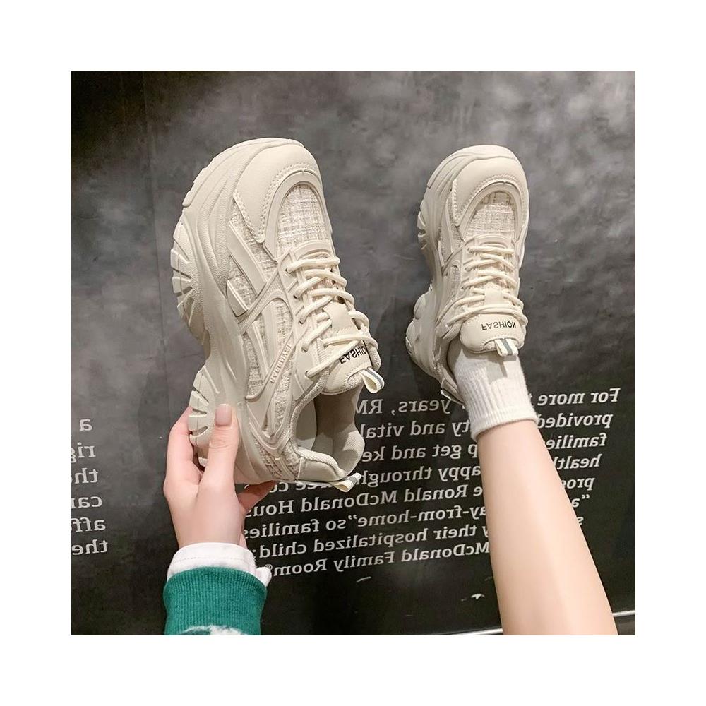 👟轻盈软底 & 久走不累🚶 格子老爹鞋女厚底年春季新款休閑運動鞋炸街ins潮白色增高鞋