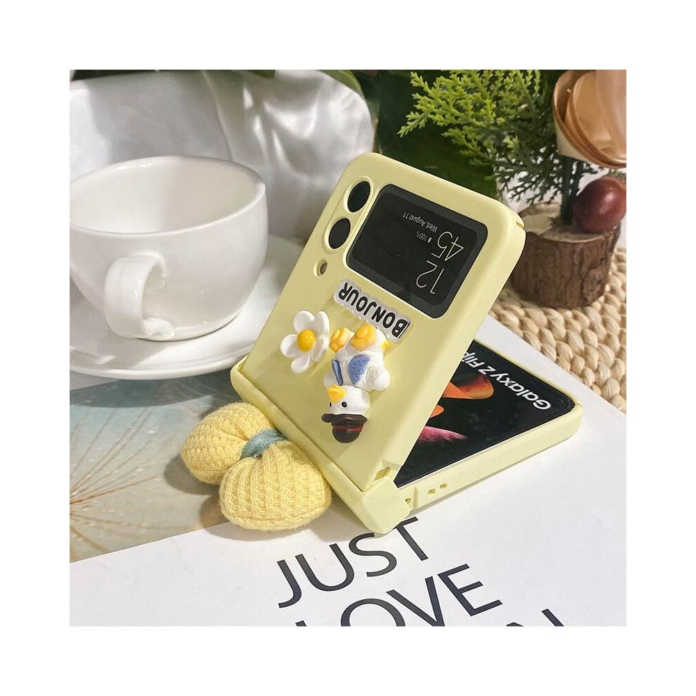 適用三星zflip3黃色小黃鴨手機殼zflip4保護套個性ins女款鉸鏈殼