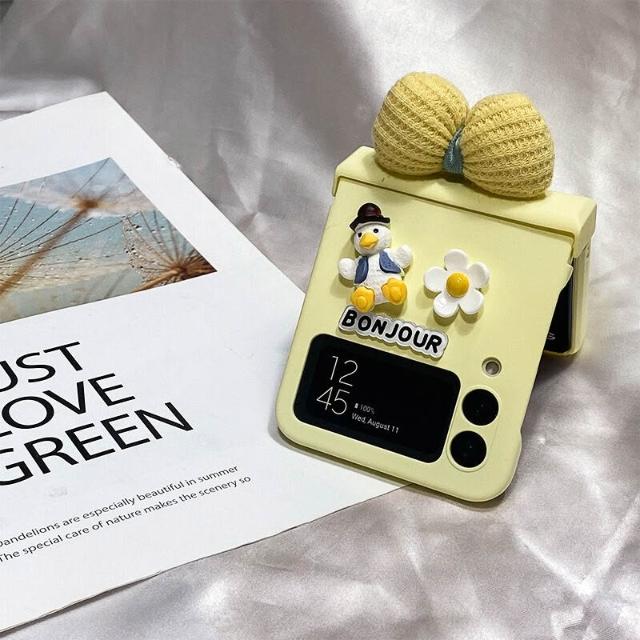 適用三星zflip3黃色小黃鴨手機殼zflip4保護套個性ins女款鉸鏈殼