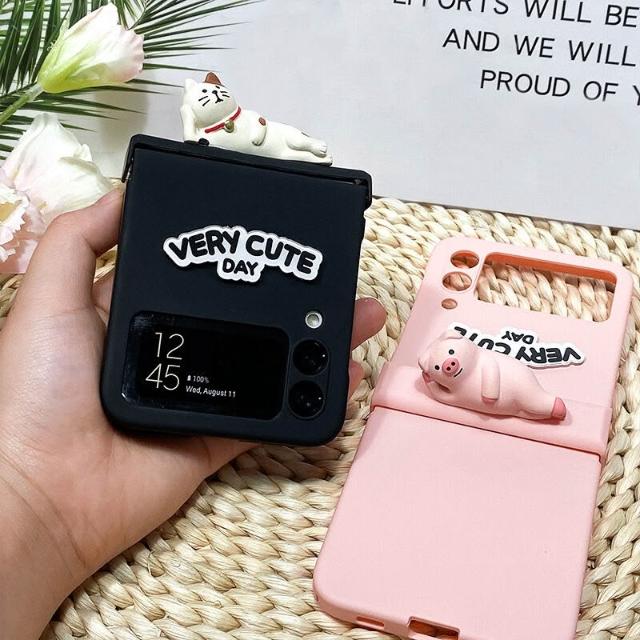 適用三星ZFLIP4手機殼全包防摔鉸鏈zflip3保護套小豬女款小貓ins