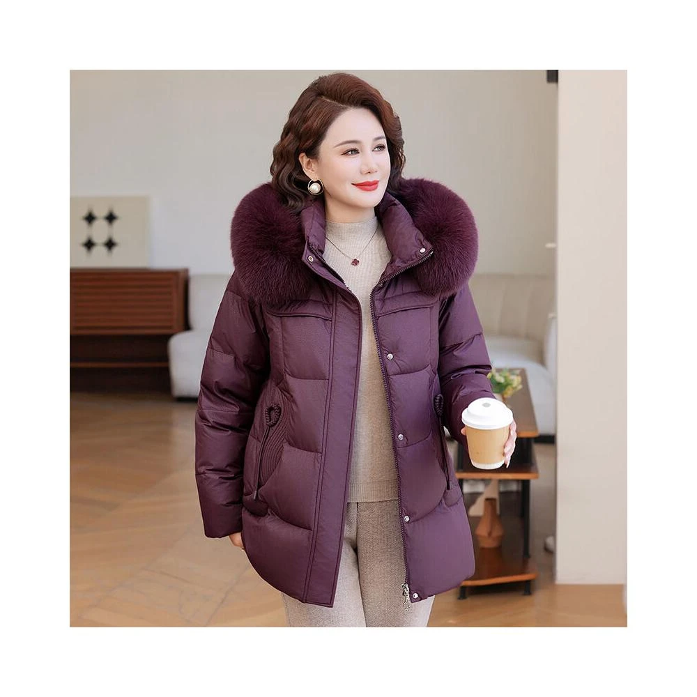 Seven七- 狐貍毛領成熟女性羽絨服女2026年新款.加厚冬季寬松90白鴨絨外套