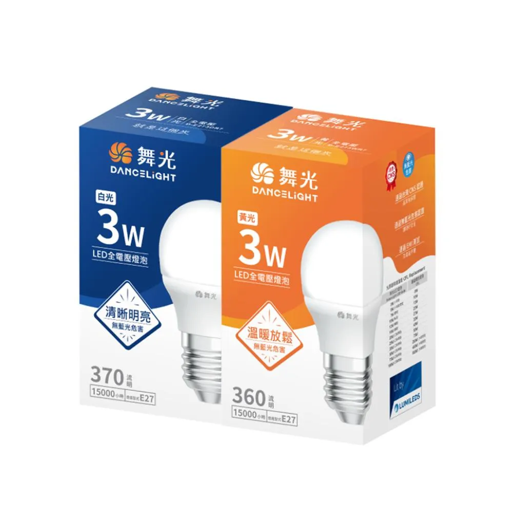 【DanceLight 舞光】Led-E27燈泡 3w 3000K/6500k CNS認證 無藍光危 明亮護眼