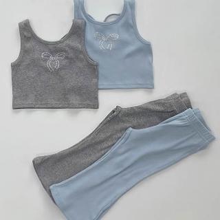 【Arbea】童裝夏季新款女童冰絲洋氣露背無袖背心純色喇叭褲套裝【C1380】